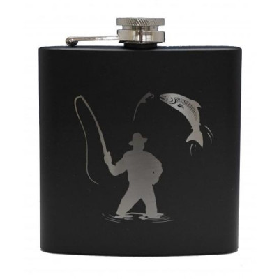 6oz Matt Black Hip Flask Fisherman - Homeware - Products | CLAN